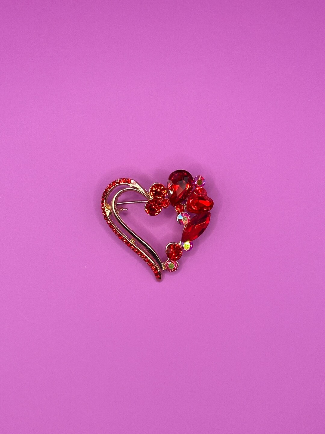 Red Rhinestone Heart Brooch: Statement Jewelry Gift - Etsy