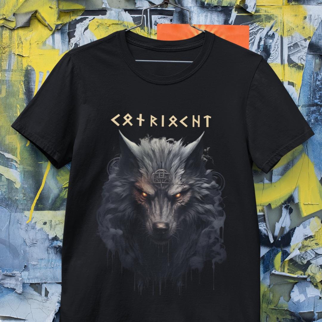 Werewolf Conriocht Runes Blackline T-shirt: Goth Style Darkness Tshirt ...