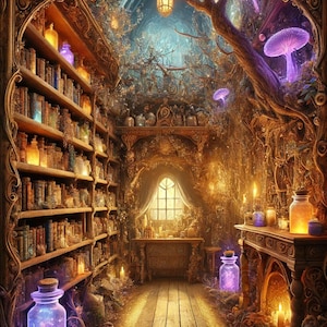 Magical Fantasy Library Wallpaper Set - Etsy