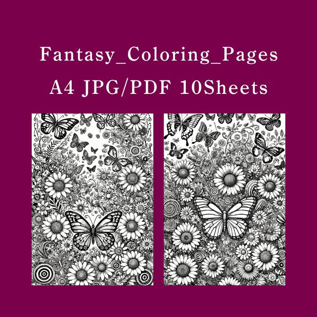 Butterfly Floral Coloring Pages – A4 Intricate Line Art (10 JPG + PDF ...