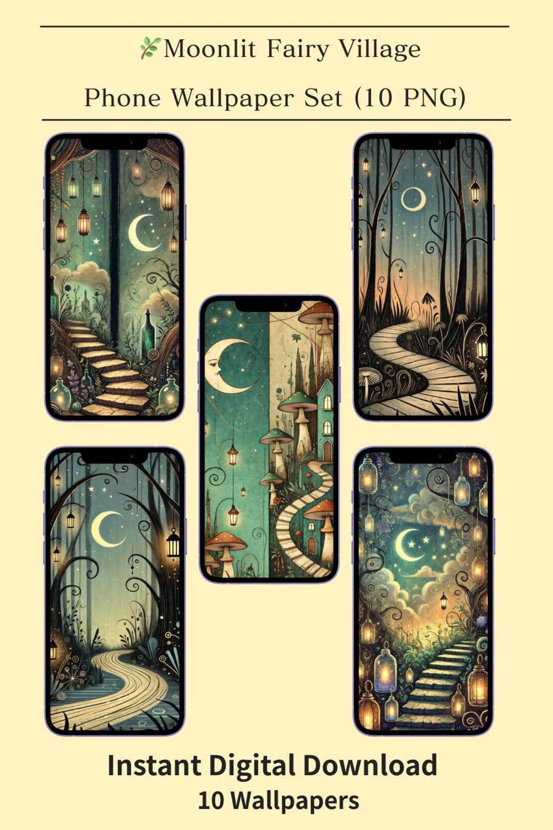 Moonlit Fairy Village Phone Wallpaper & Printable Wall Art – Dreamy ...