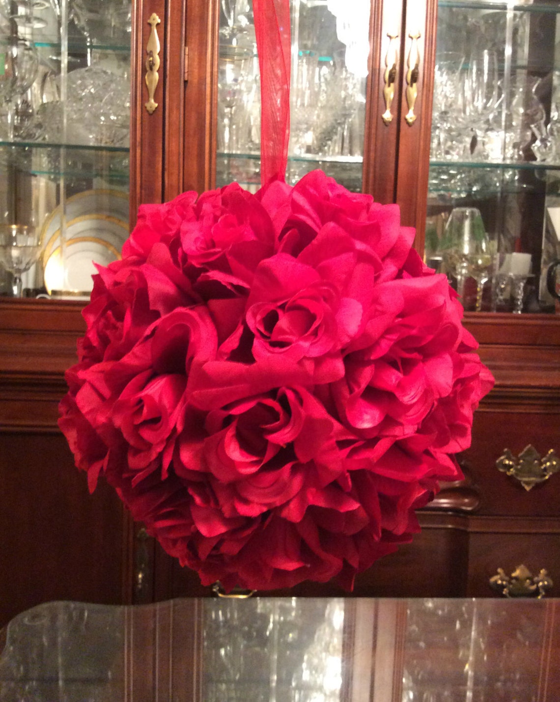 Red Roses Kissing Ball, Roses Pomander Ball, Red Wedding Pomander Ball ...