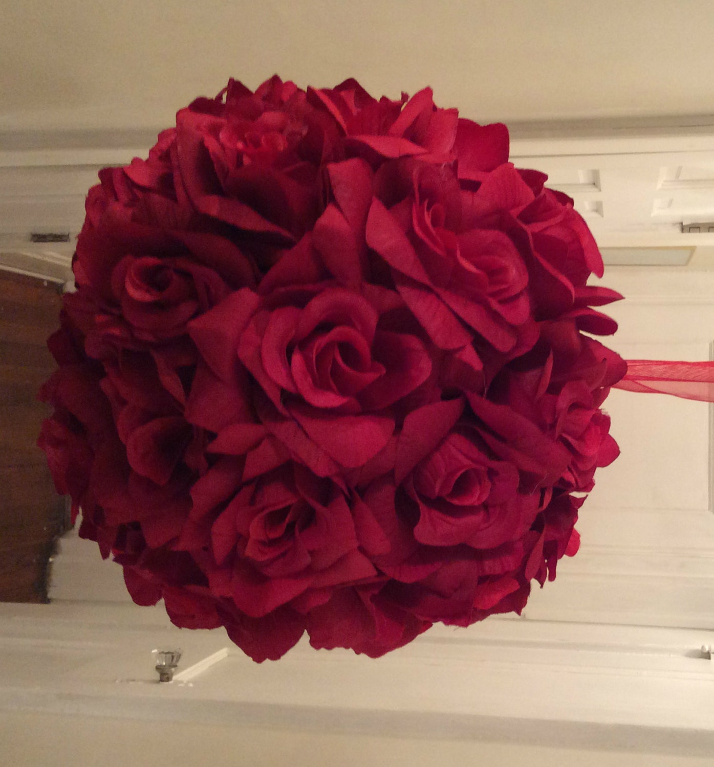Red Roses Kissing Ball, Roses Pomander Ball, Red Wedding Pomander Ball ...