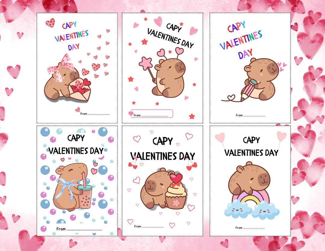 Capybara Valentine's Day Cards for Kids, Teens, Classroom Valentines - Etsy