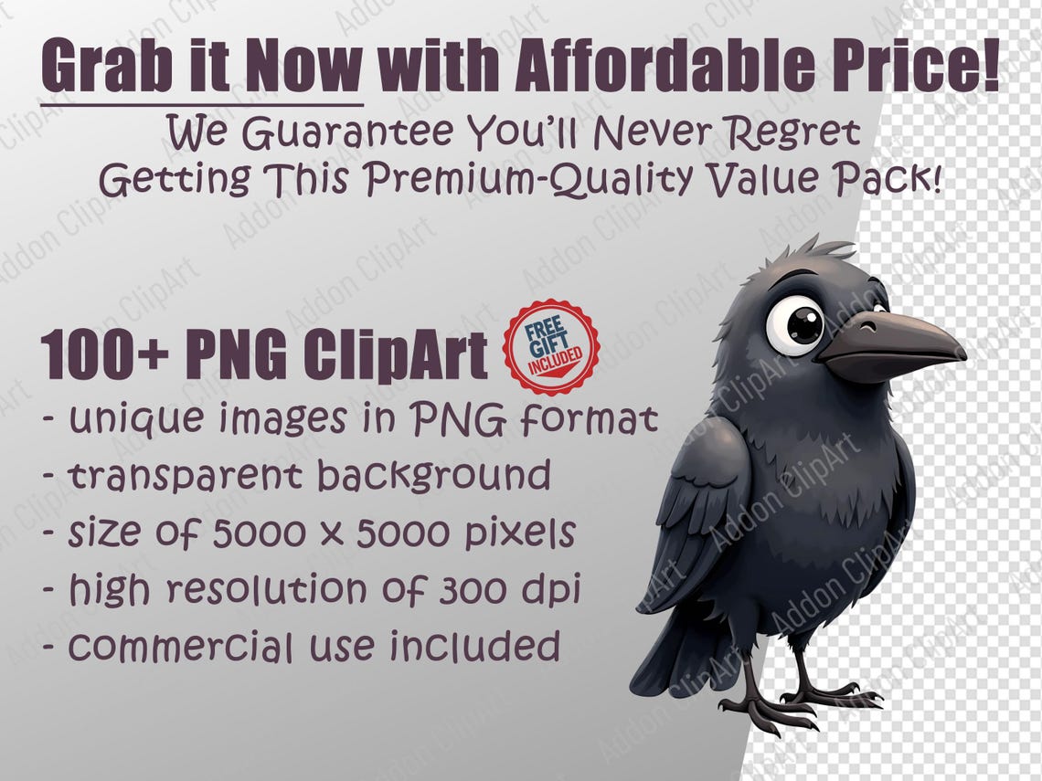 Cute Crow Bird Watercolor Clipart Illustration Cartoon PNG Bundle ...
