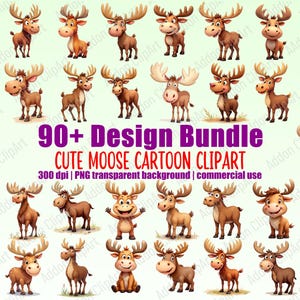 Cute Moose Clipart Illustration Mouse Cartoon PNG Bundle Printable ...
