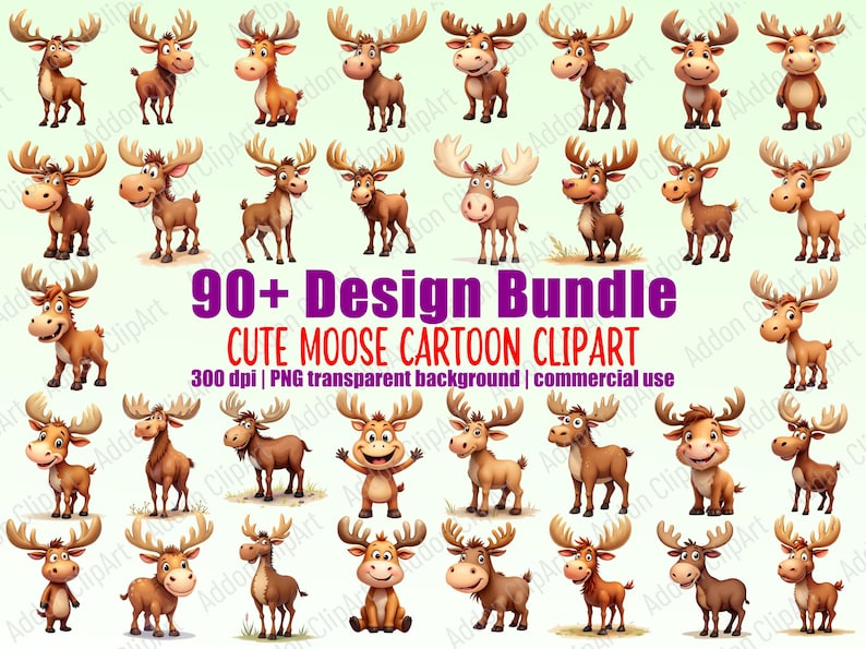 Cute Moose Clipart Illustration Mouse Cartoon PNG Bundle Printable ...