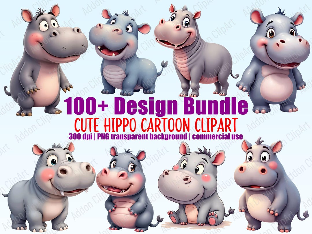 Cute Hippopotamus Clipart Watercolor Hippo Cartoon Illustration PNG ...
