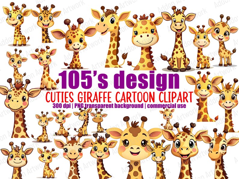 Cutie Giraffe Illustration Cartoon Style PNG Clipart Bundle Printable ...