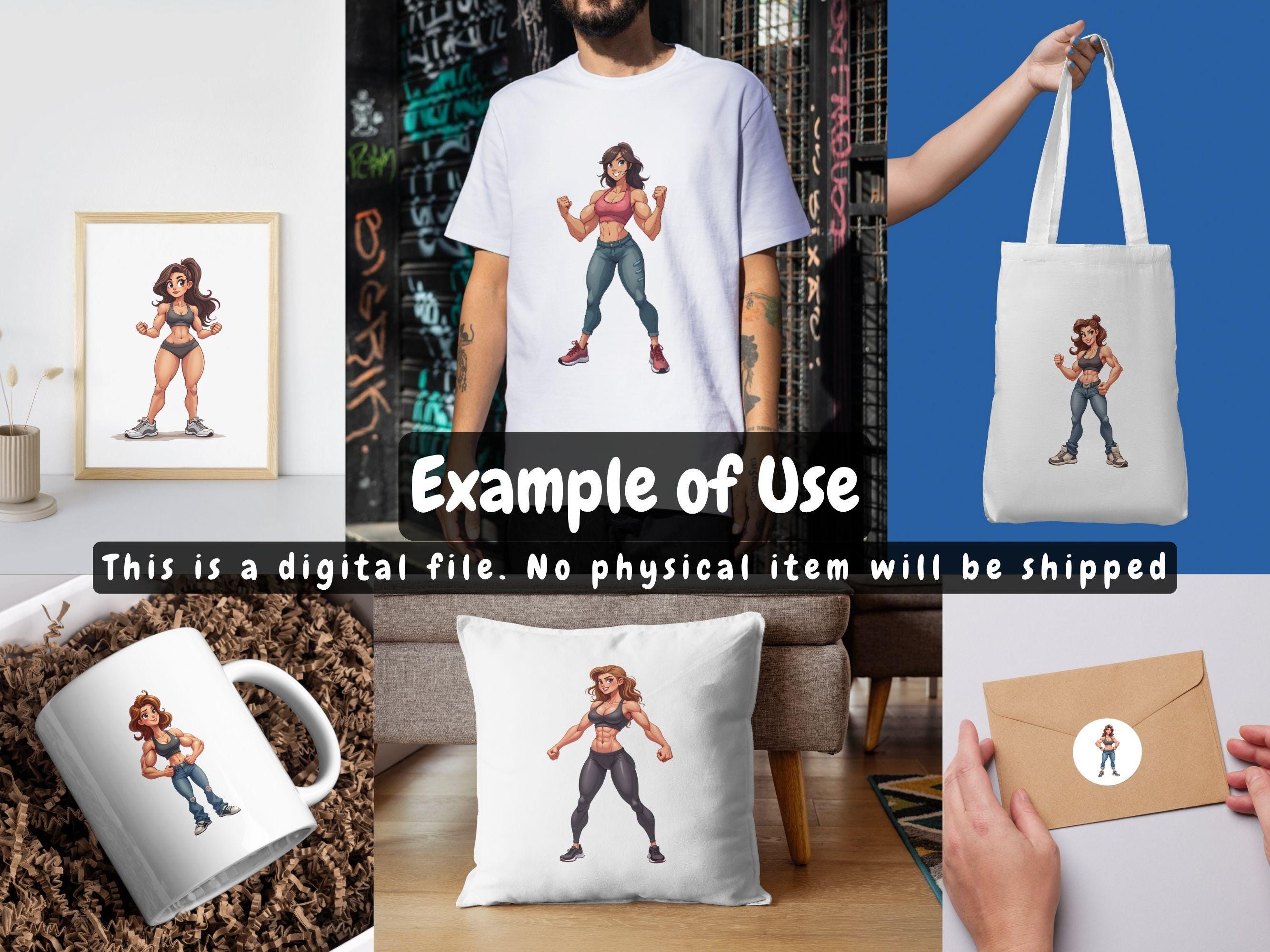 Cartoon Muscular Women Bodybuilder Clipart PNG Bundle Printable Clipart ...