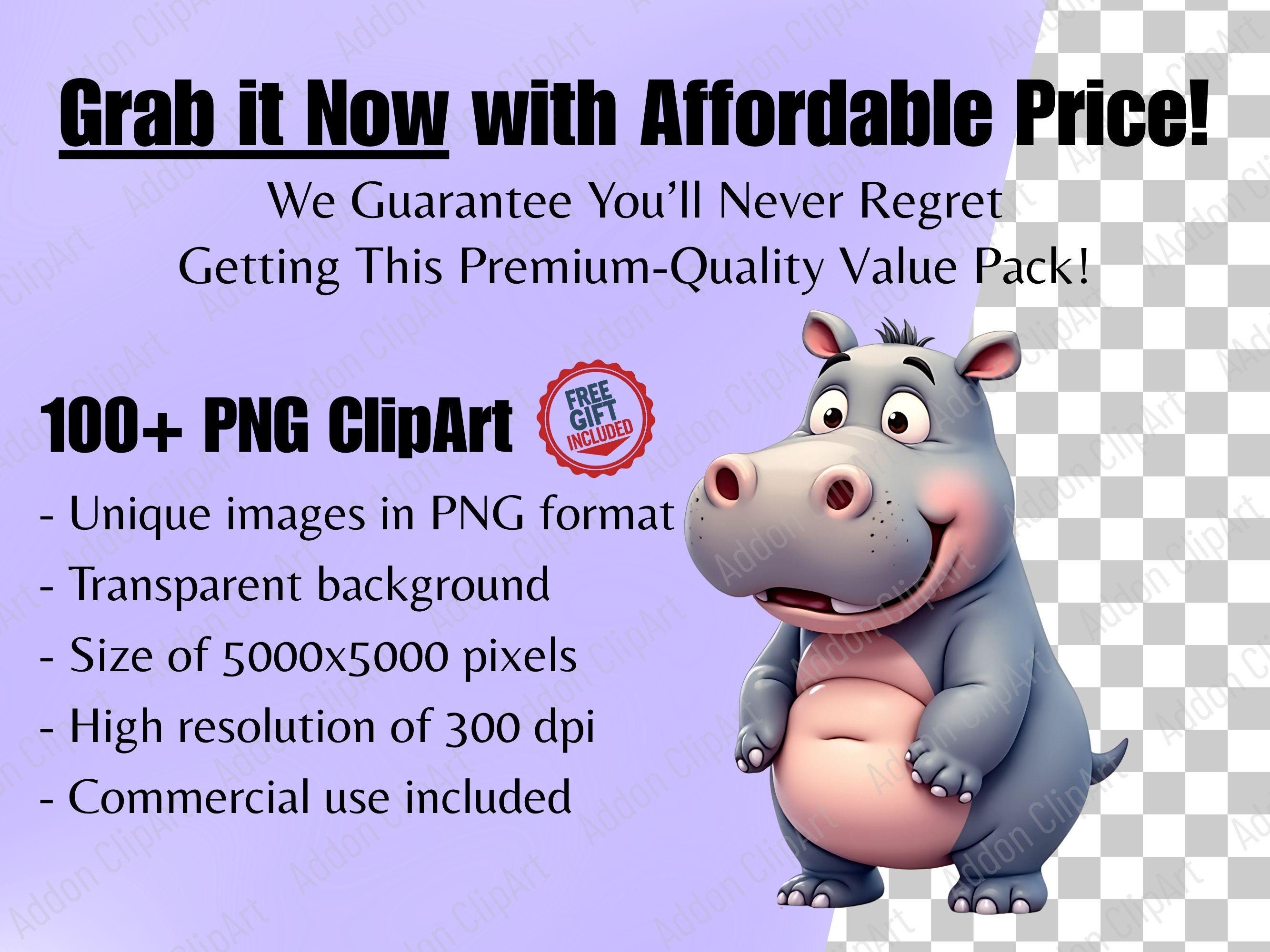 Cute Hippopotamus Clipart Watercolor Hippo Cartoon Illustration PNG ...
