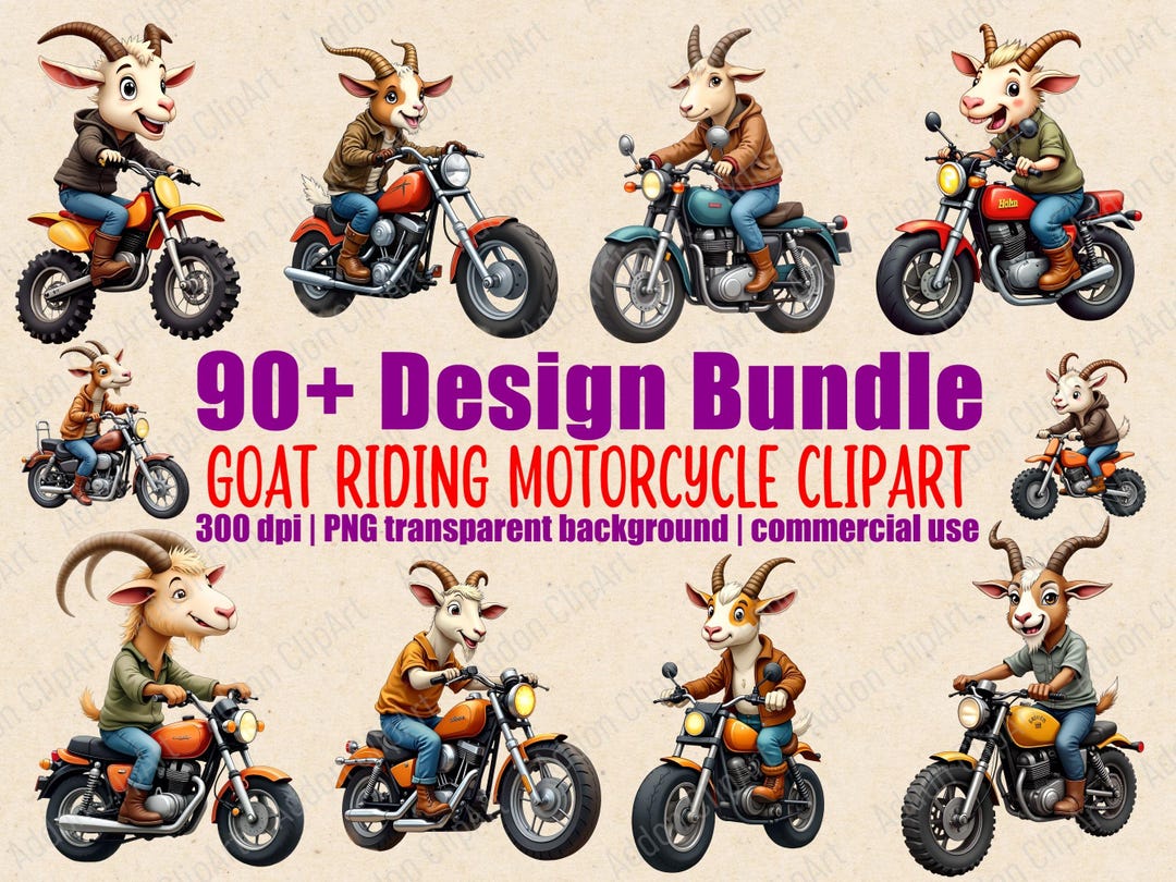Goat Riding Motorcycle Clipart Illustration Cartoon PNG Bundle ...