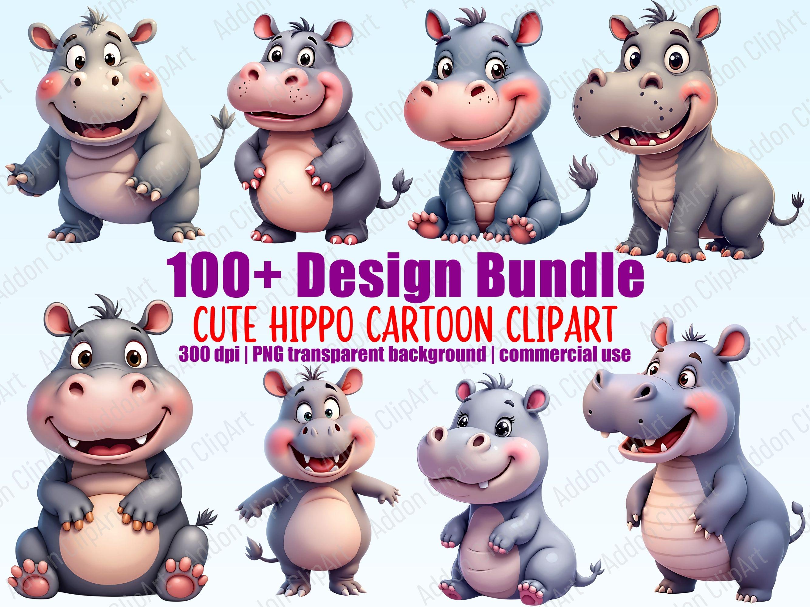 Cute Hippopotamus Clipart Watercolor Hippo Cartoon Illustration PNG ...