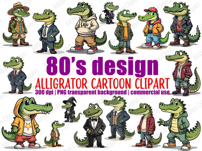 Alligator Illustration Cartoon Style PNG Clipart Bundle, Printable ...