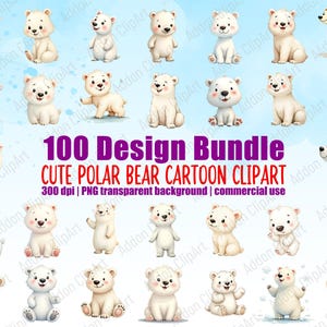 Polar Bear Watercolor Clipart Bundle: Nursery Animal Illustrations (PNG ...