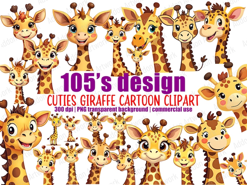 Cutie Giraffe Illustration Cartoon Style PNG Clipart Bundle Printable ...