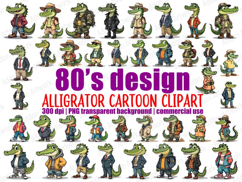 Crocodile Illustration Cartoon Style PNG Clipart Bundle, Printable ...