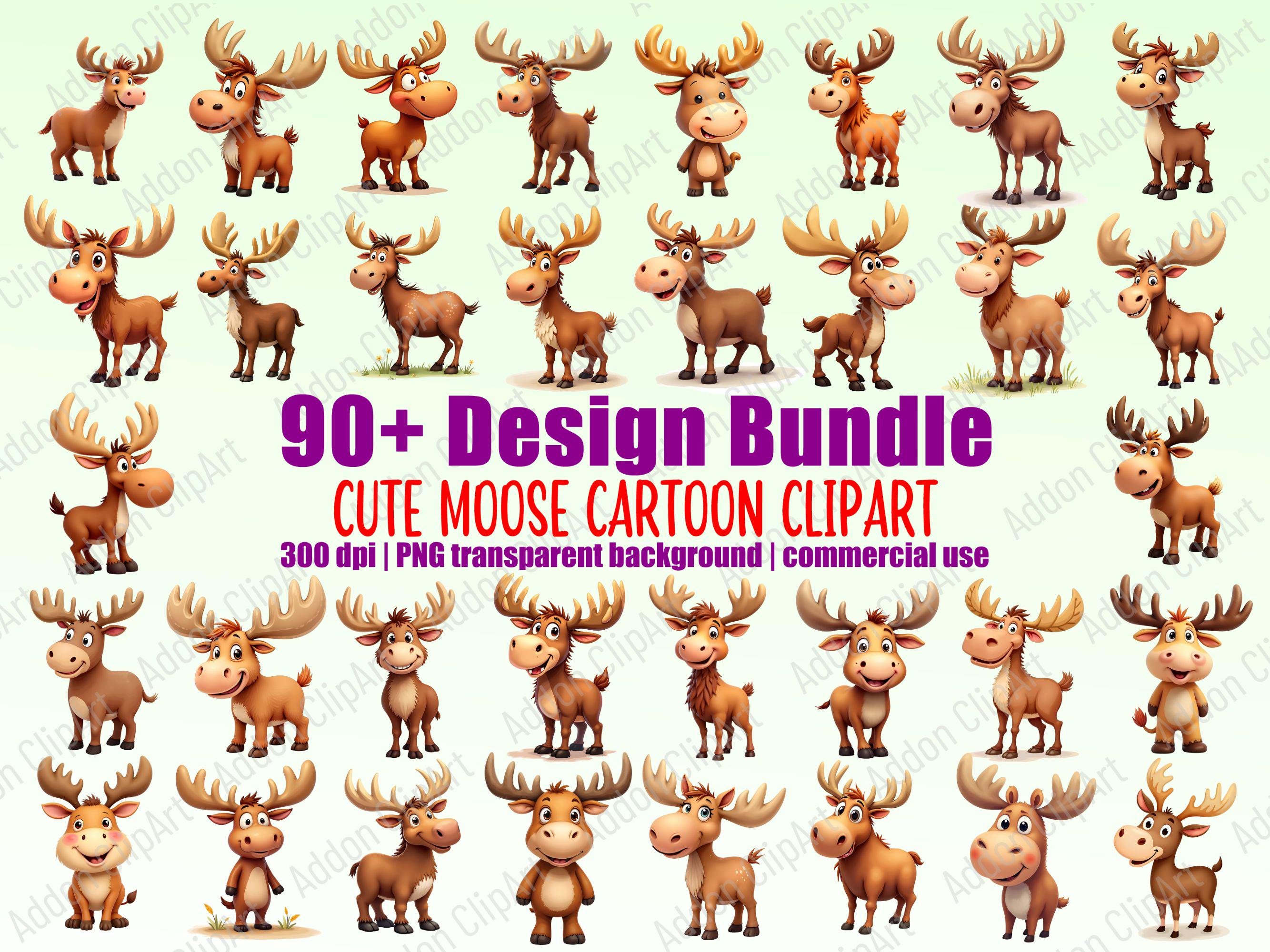 Cute Moose Clipart Illustration Mouse Cartoon PNG Bundle Printable ...