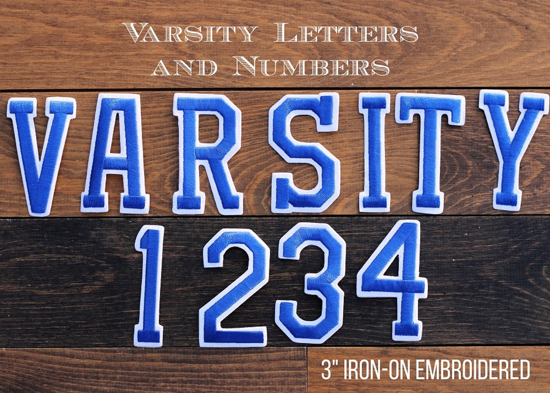 3 Blue Embroidered Iron-on Varsity Letters and Numbers - Etsy