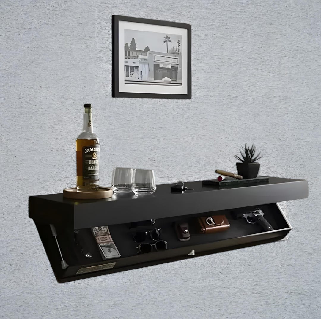 Floating Wooden Shelf With Secret Compartment – Wall-mounted Concealed ...