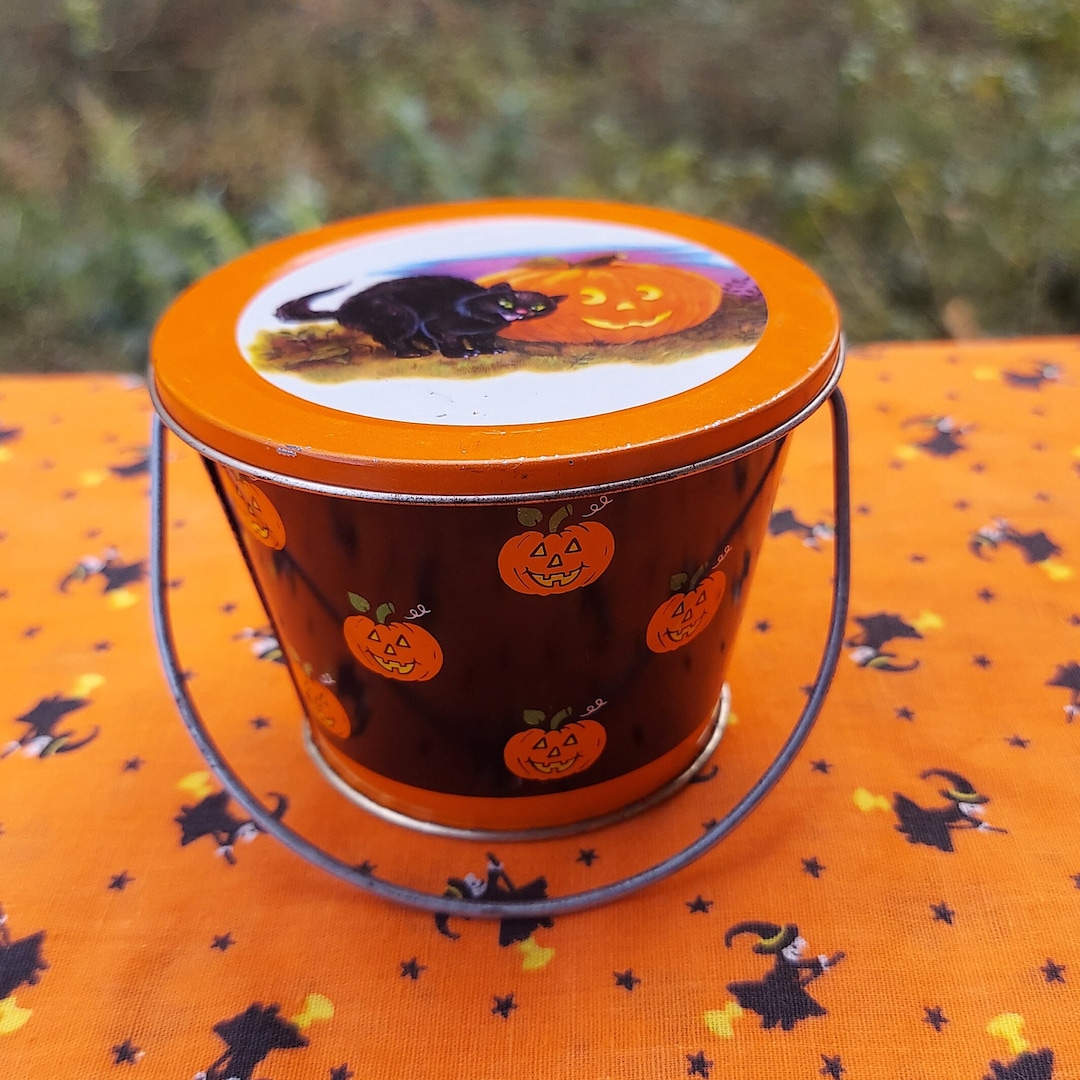 Vintage Halloween Tin Pail: Black Cat & Jack-o'-lantern Bucket - Etsy