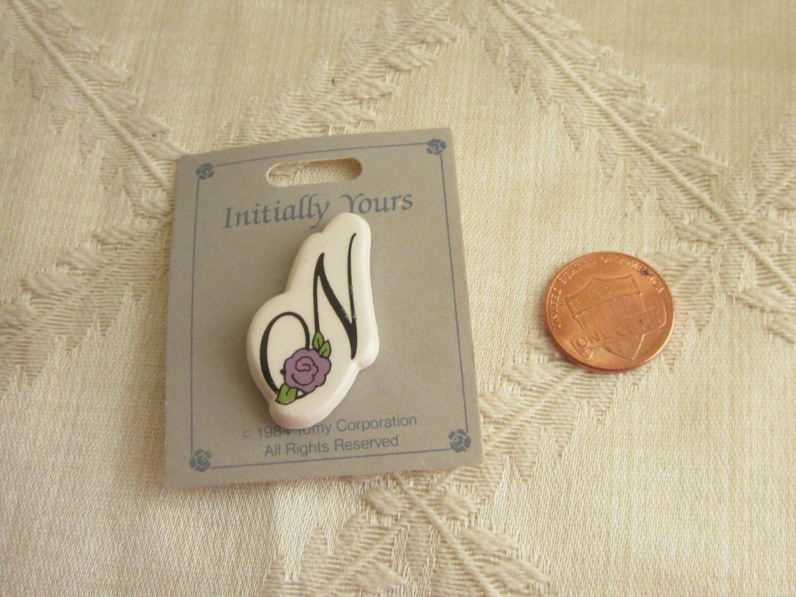 Ceramic Letter N Initial Pin Brooch Vintage 1980s with Purple | Etsy
