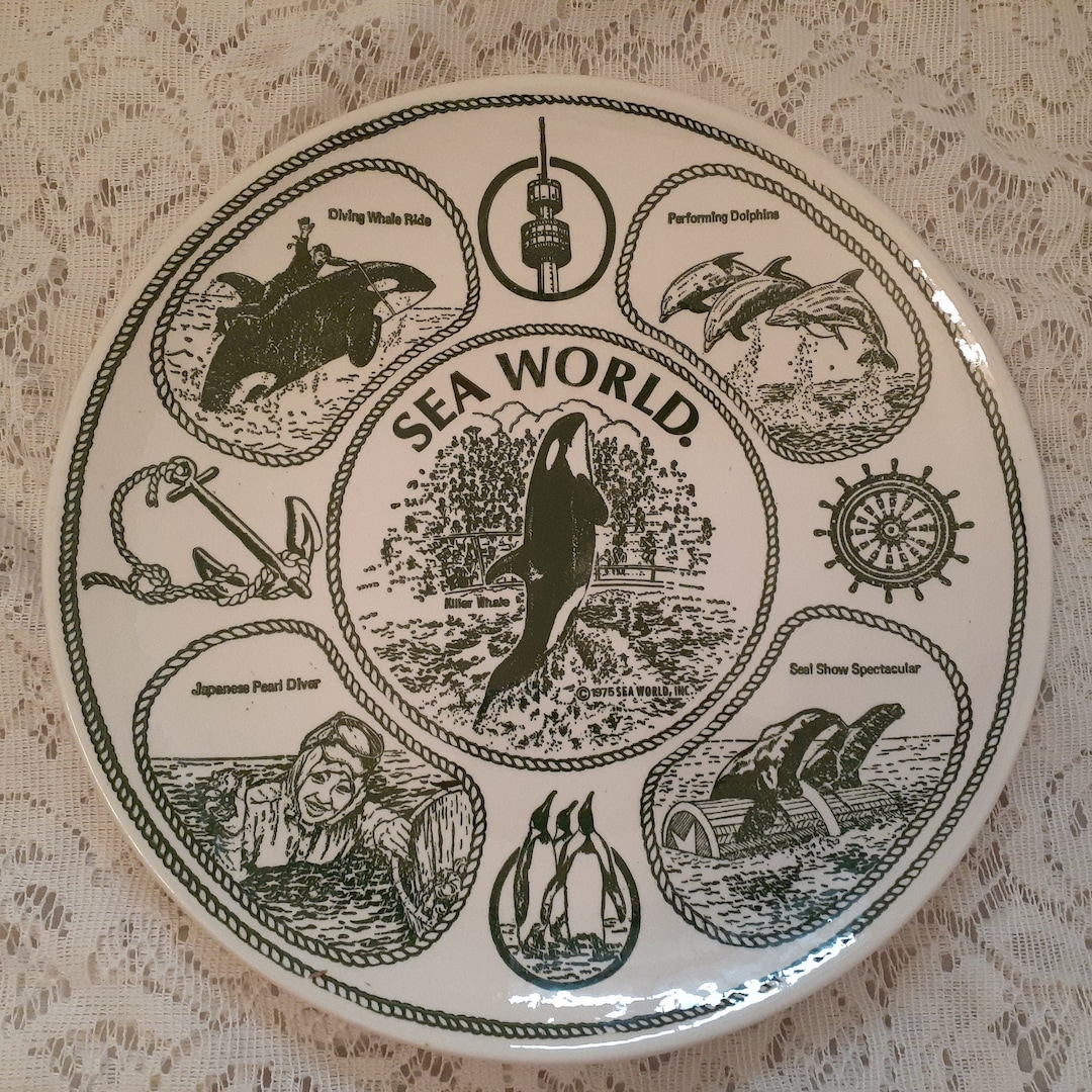 Vintage Sea World Souvenir Plate Green Transferware Enco American ...