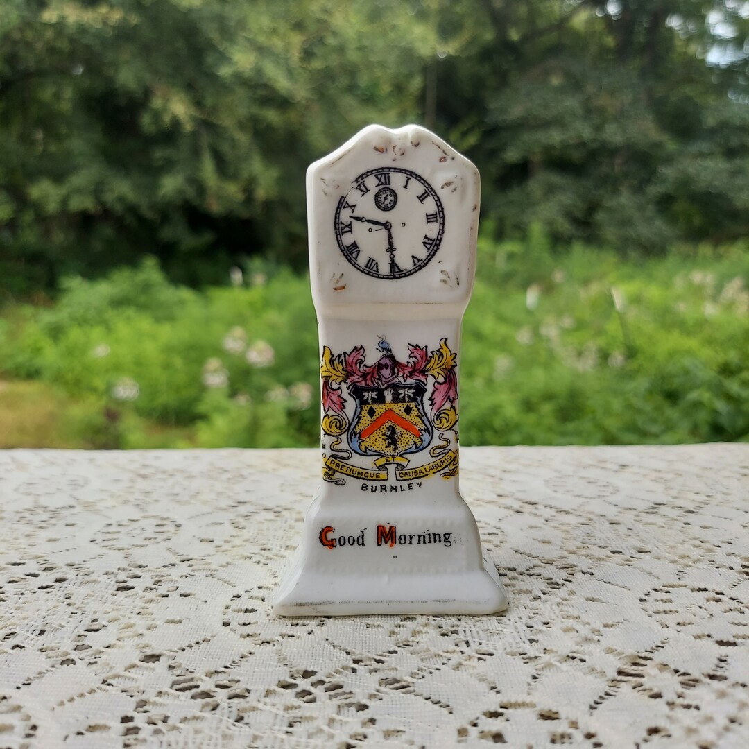 Burnley Souvenir Clock Figurine Crest China Ware Vintage - Etsy