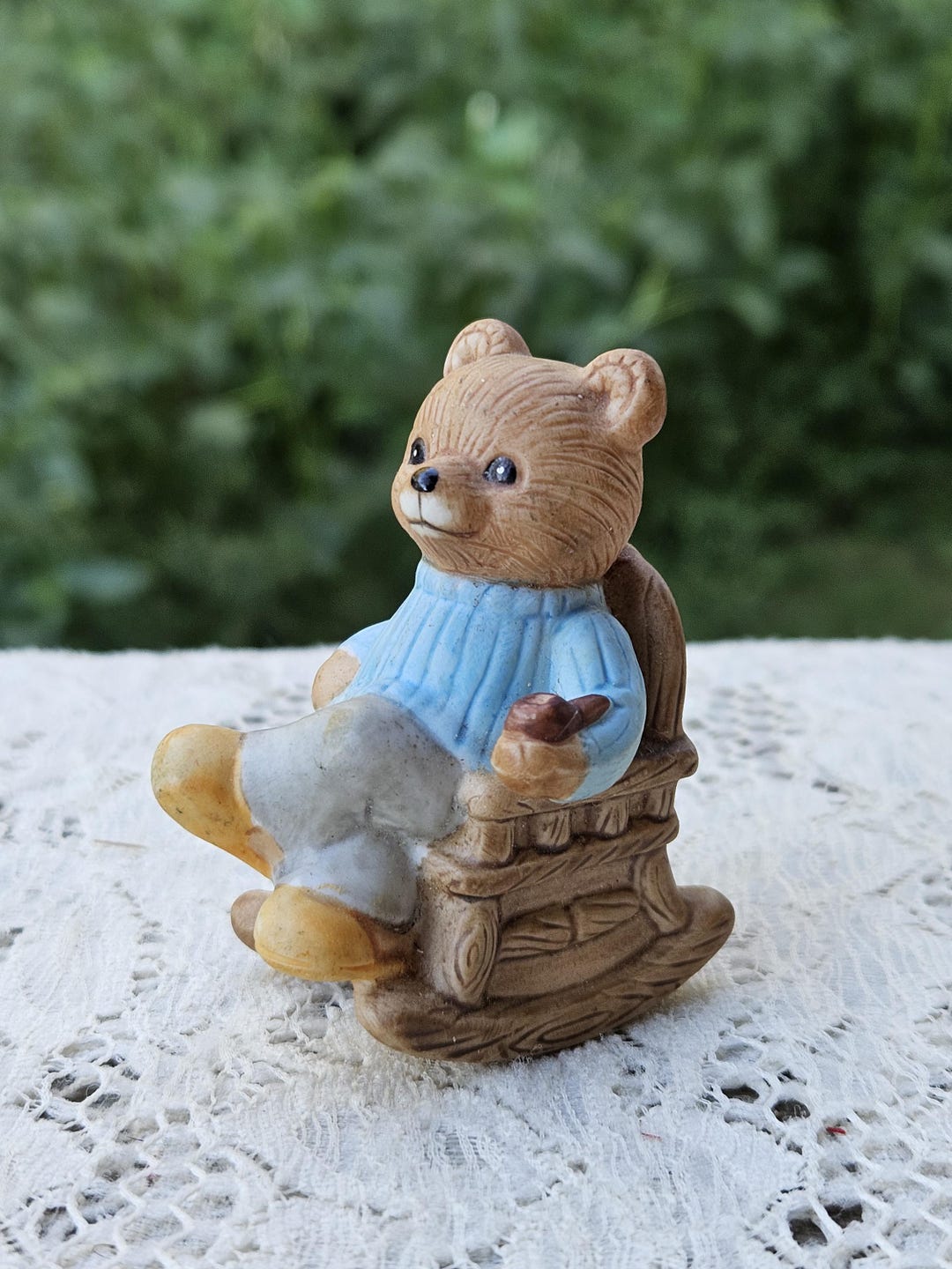 Teddy Bear With Pipe Figurine Vintage Homco Papa Bear in Rocking Chair ...