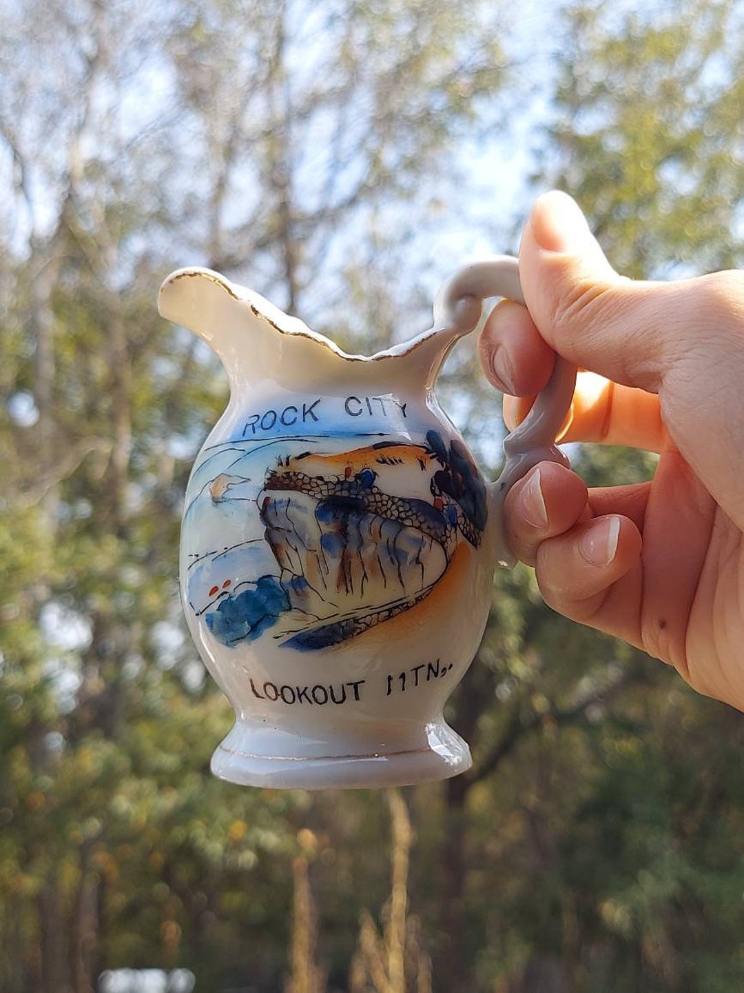 Rock City Lookout Mountain Souvenir Mini Pitcher or Creamer Handpainted ...