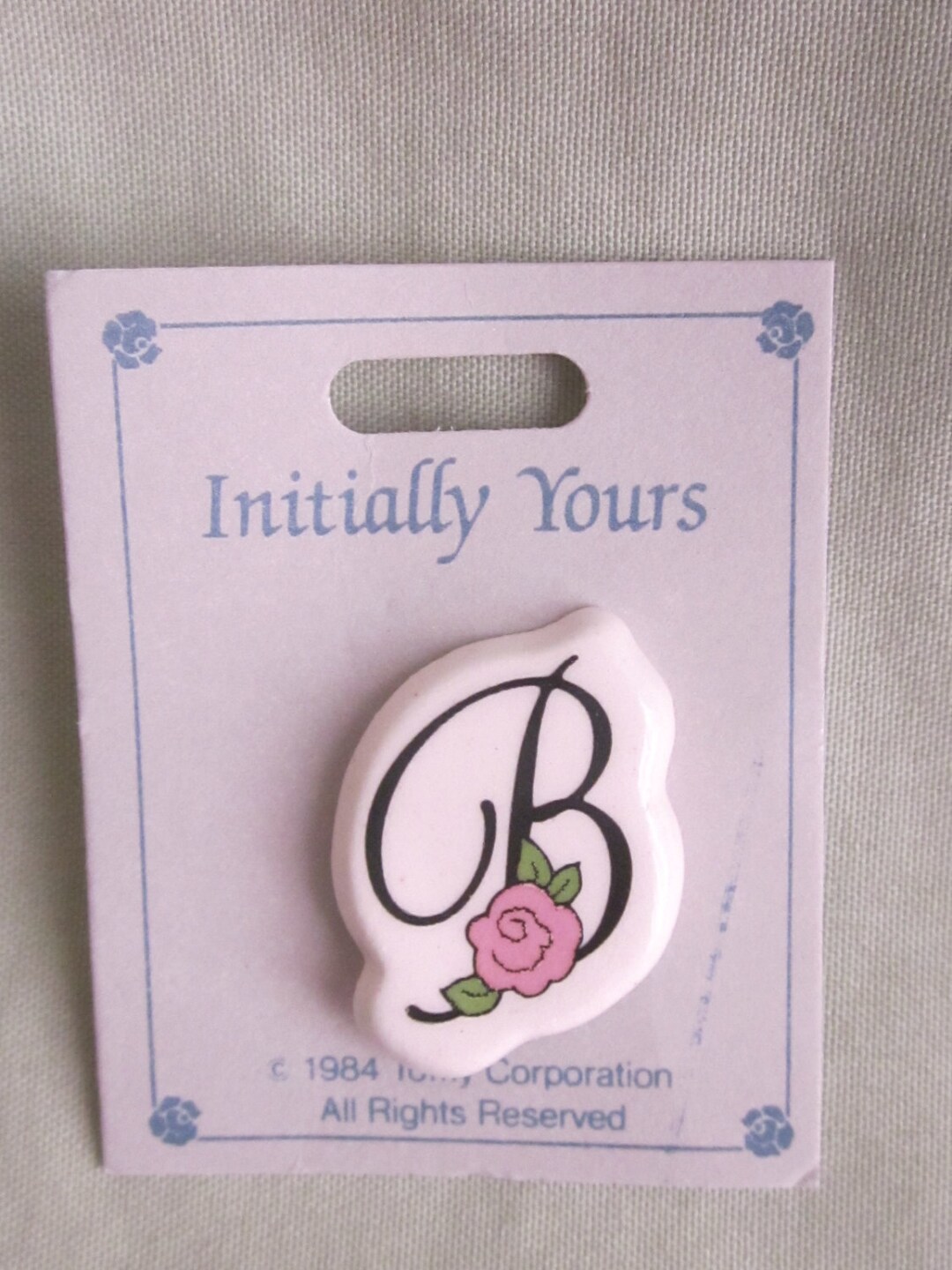Vintage Initial B With Pink Rose 1984 New Old Stock Still on Card ...