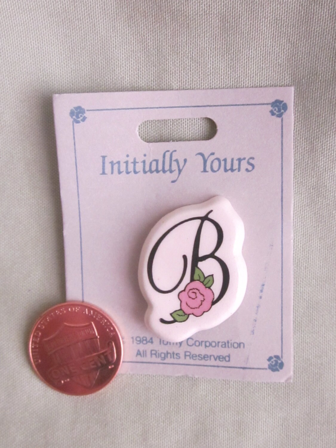 Vintage Initial B With Pink Rose 1984 New Old Stock Still on - Etsy