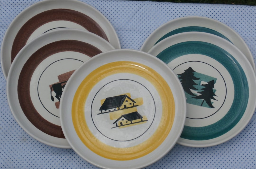 5 Colorful Made in Switzerland Plates, House, Cow, and Christmas Tree ...