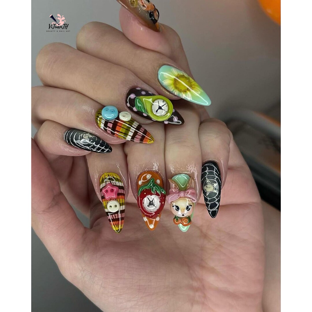 Cute 3D Cartoon Press on Nails, Kawaii Handmade Nail Set, Reusable ...