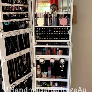 Wooden Lockable Jewelry Cabinet With Mirror & Drawer | Jewelry Armoire ...