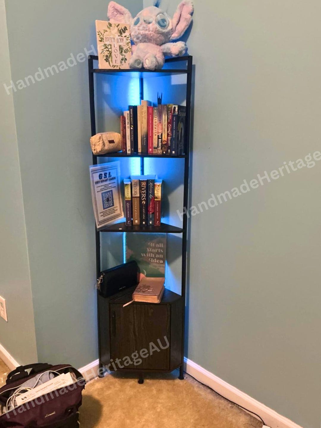 5-tire Wooden Display Shelf With LED Light | Wooden Bookshelf | Shelf ...