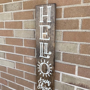 Hello Sunshine Wood Front Porch Sign, Vertical Porch Patio Deck-stained ...