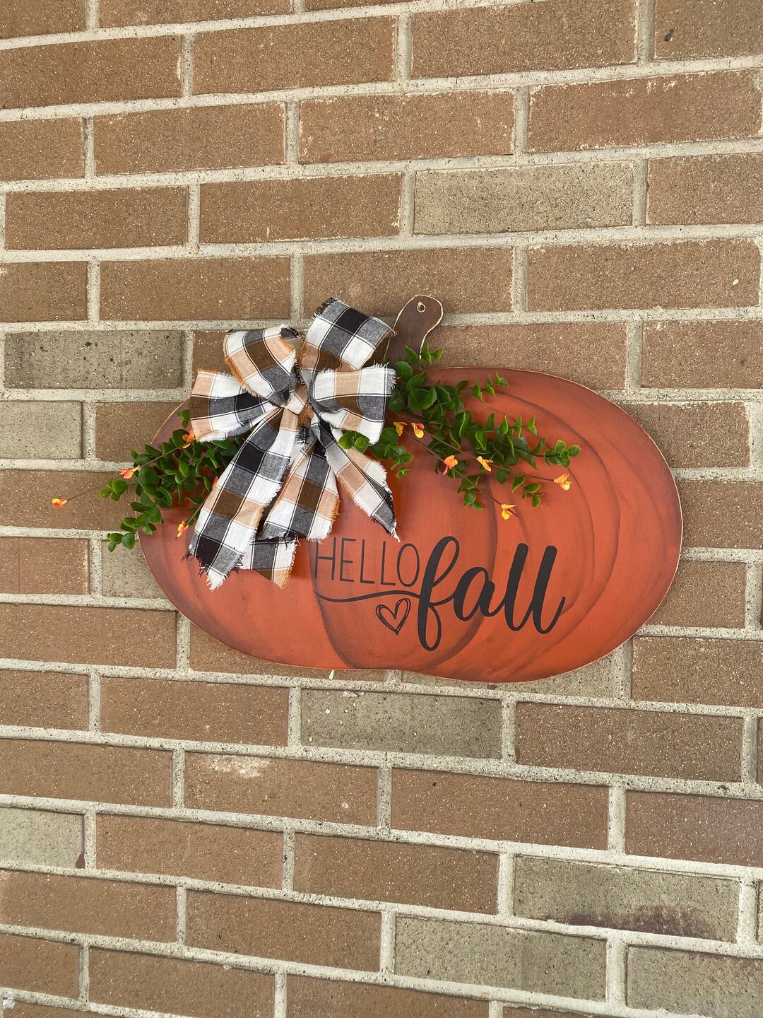 Hello Fall Porch Sign Wood Pumpkin Front Door Sign Hand-painted Rustic ...