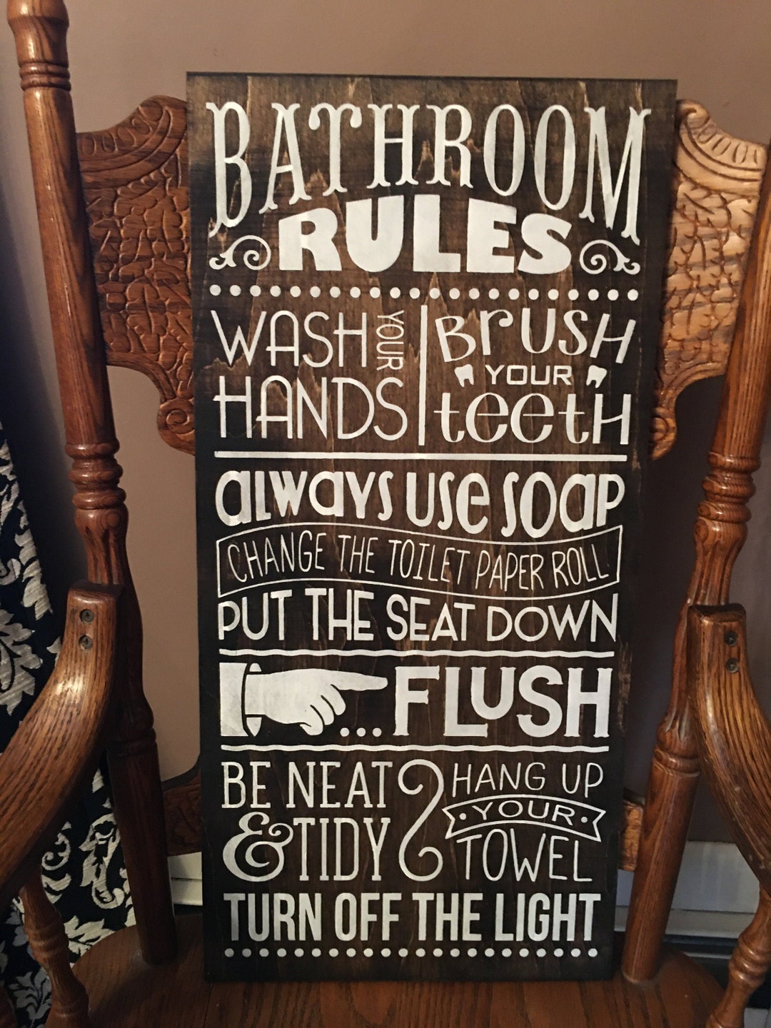Stained Wood Bathroom Rules Sign: Rustic Farmhouse Decor (12"x 24") - Etsy