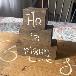 He is Risen Wood Sign Shelf Sitter Wood Blocks Easter Tiered Tray Decor ...