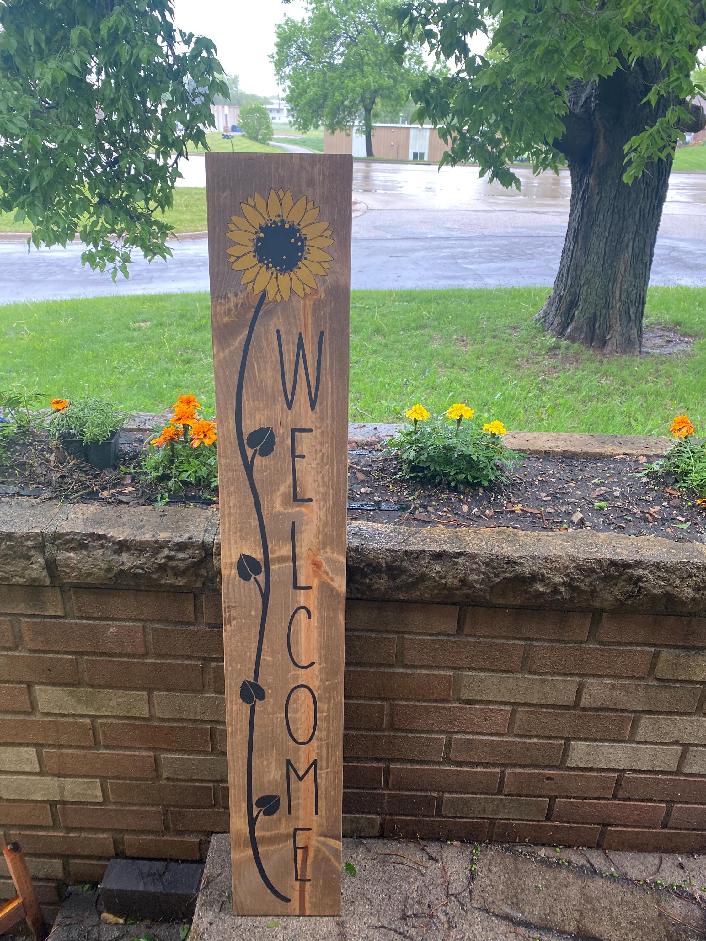 Sunflower Welcome Sign: Rustic Wood Vertical Porch Decor (48x7.5) - Etsy