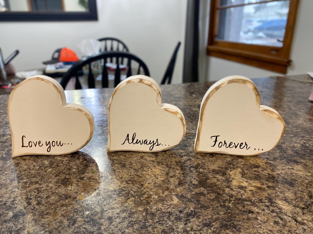 Hand Painted Wood Heart Blocks, Love You Always Forever, Rustic ...