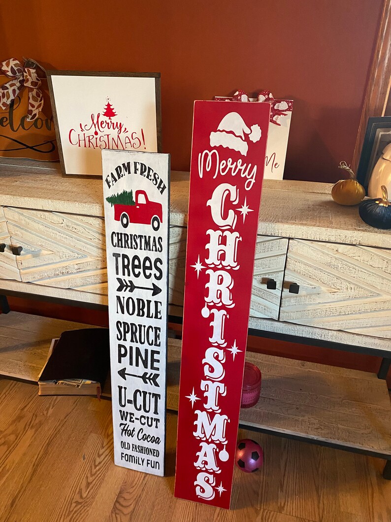 Christmas Porch Decor, Merry Christmas Wood Sign, Vertical Farmhouse ...