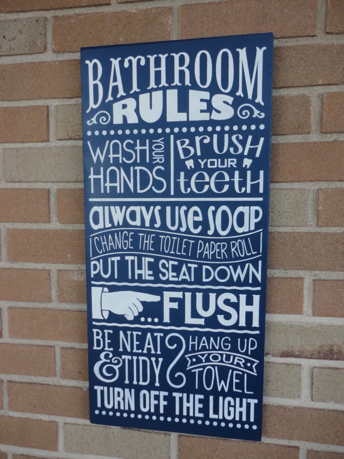 Navy BATHROOM Sign / Rustic Wood Sign / Bathroom Rules Sign / - Etsy