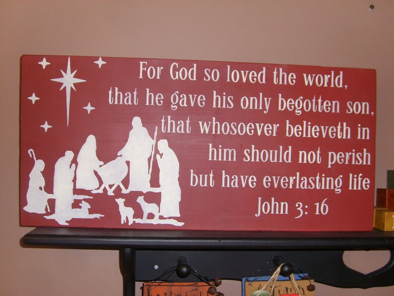 Christmas Sign / FoR GoD So LoVeD ThE WoRLd / Dark Red | Etsy