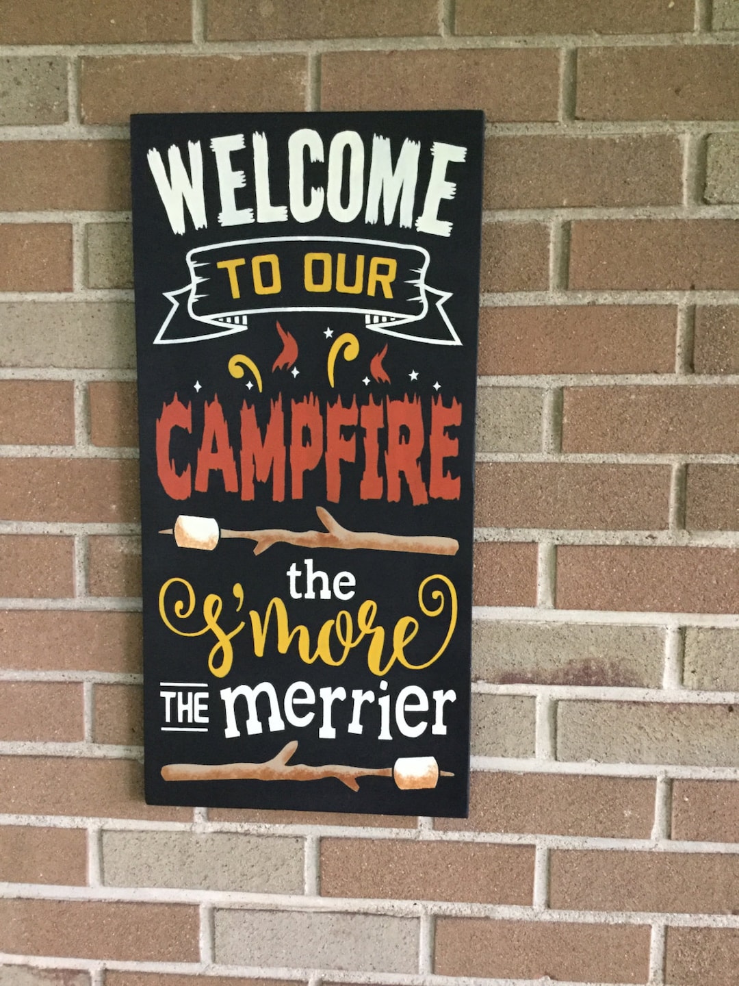 Campfire Welcome Sign: Rustic S'more Decor (12" X 24") - Etsy