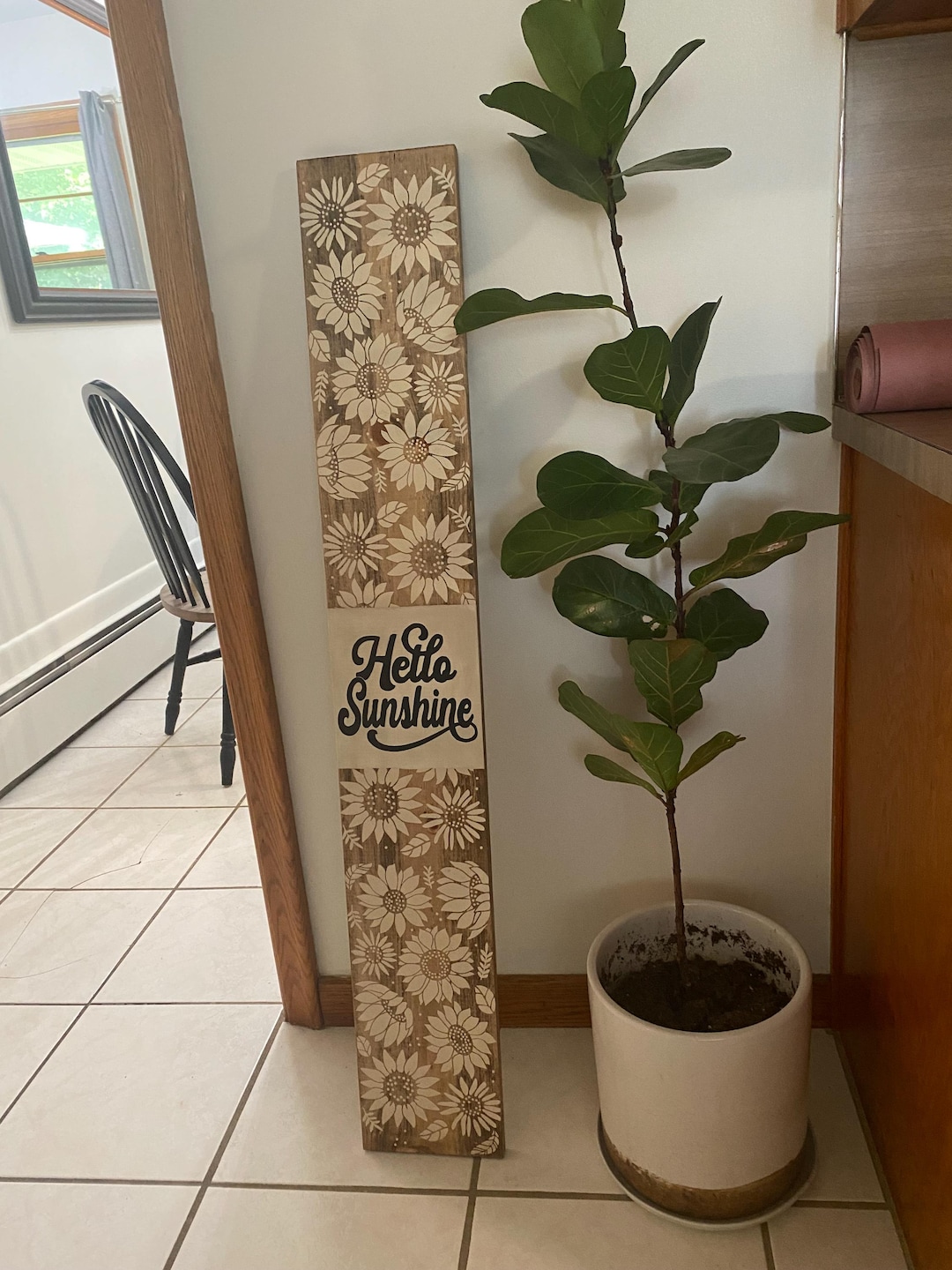 Hello Sunshine Vertical Porch Sign - Wood Sign - Stained Daisy Flower ...