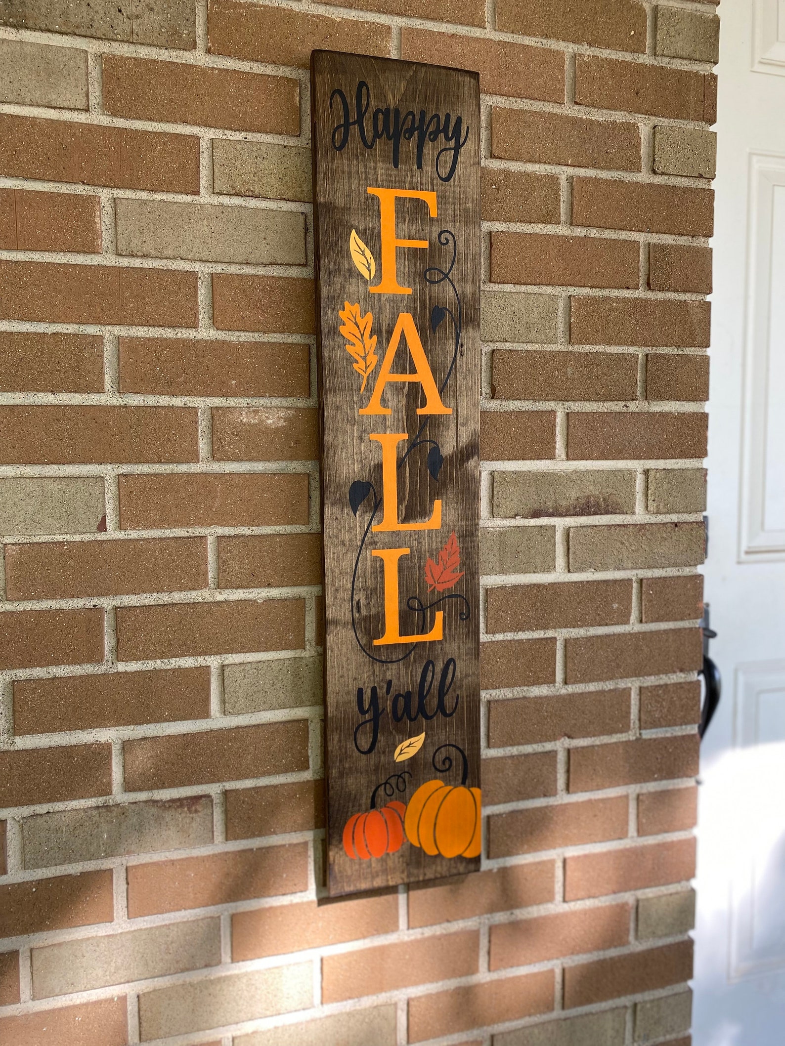Hand-painted "happy Fall Y'all" Wood Porch Sign: Stained Dark Walnut - Etsy