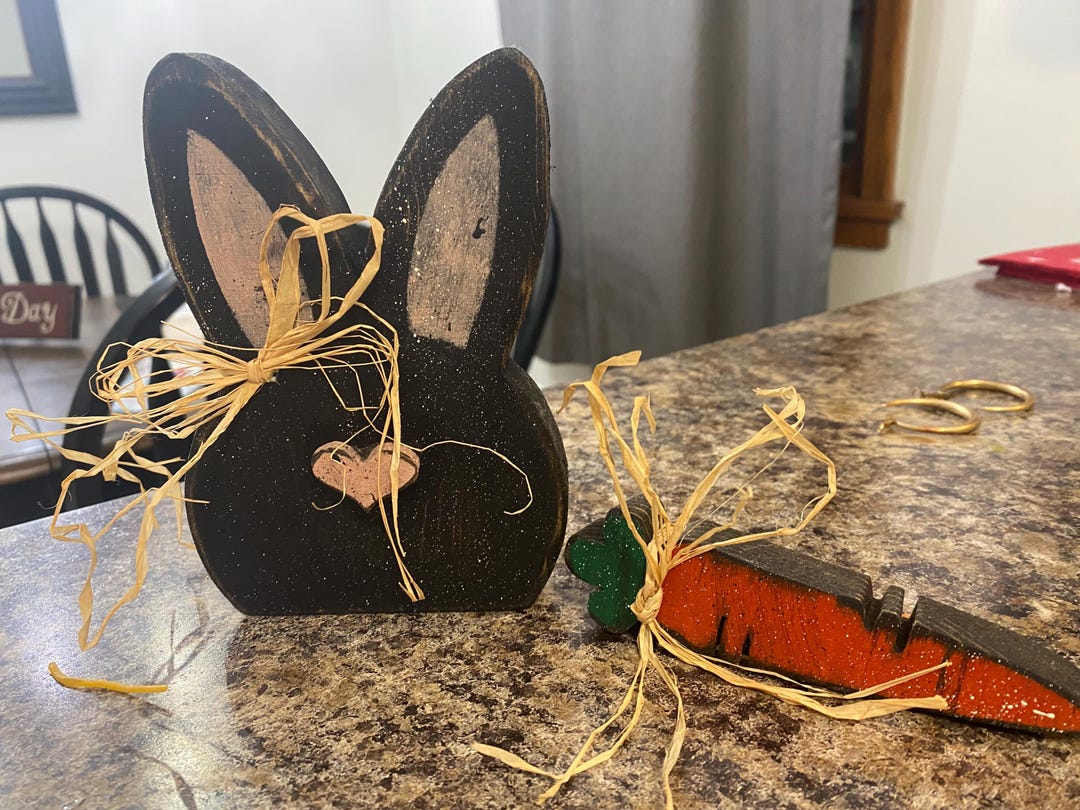 Primitive Wood Bunny Happy Easter Decor Bunny Rustic Bunny Rabbit ...