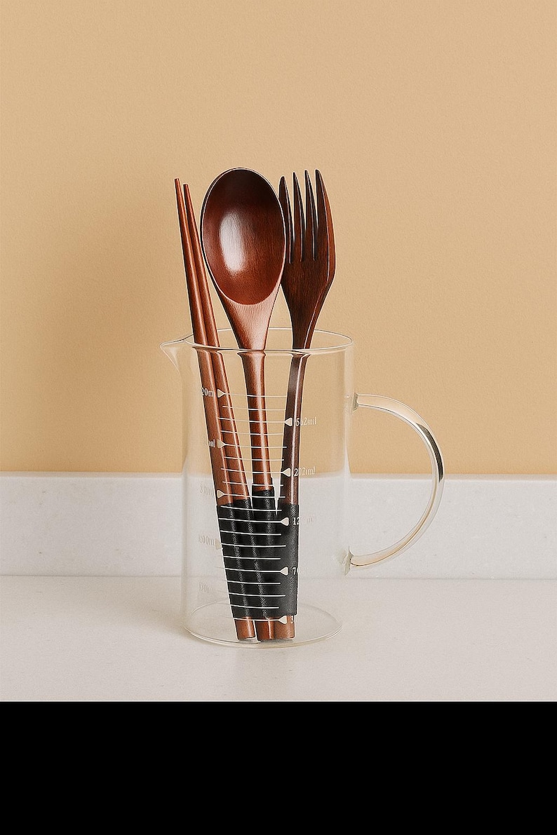 Japanese Wooden Cutlery Set – Spoon, Fork, Chopsticks – Natural, Black ...